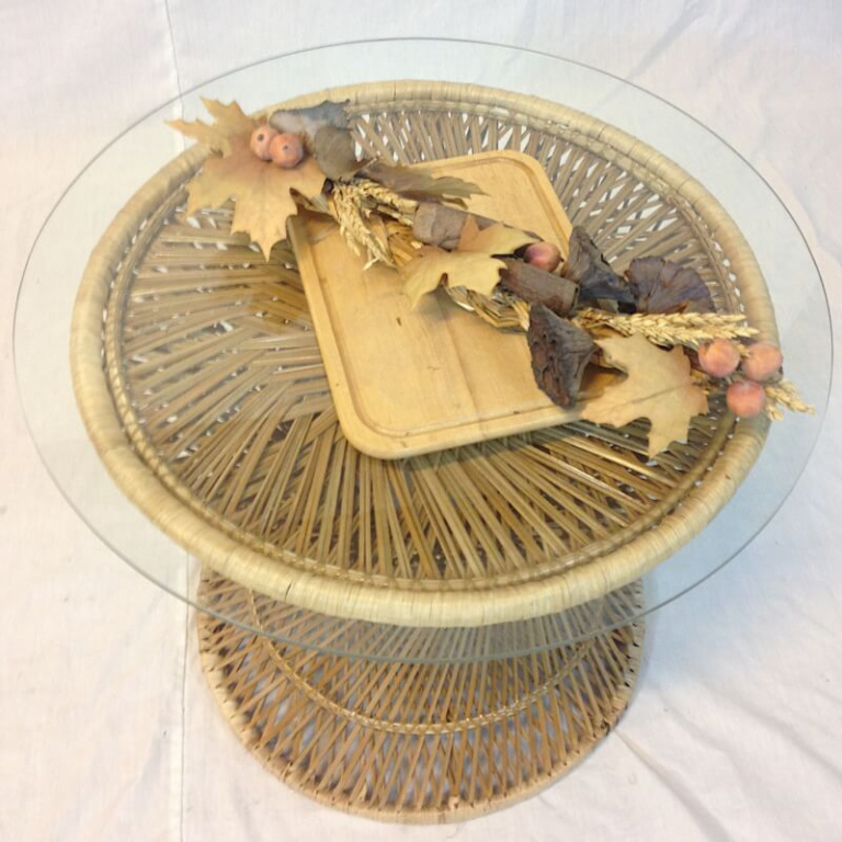 Hire: Peacock Table with Glass Top