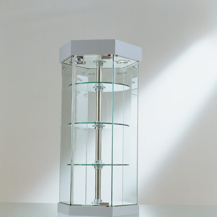 360mm Wide Counter Top Hexagonal Rotating Glass Display Case