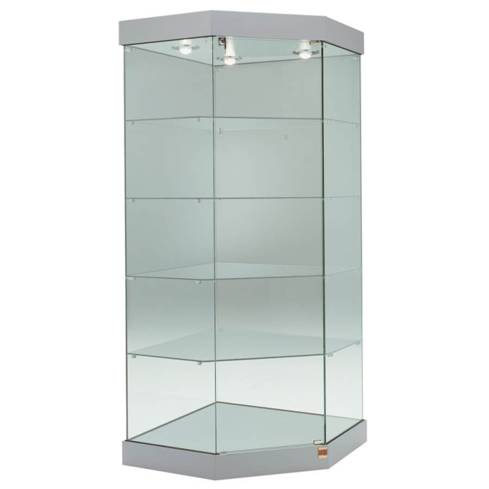 730mm Wide Freestanding Corner Glass Display Case