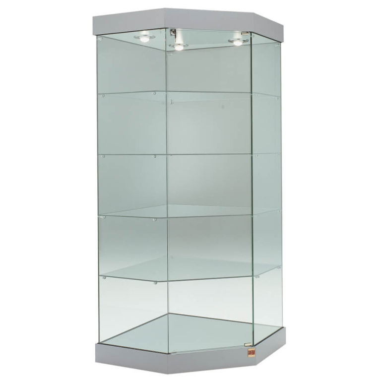 730mm Wide Freestanding Corner Glass Display Case