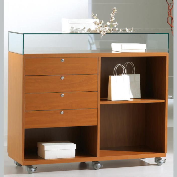 1190mm Wide Wooden Counter with Glass Display Top