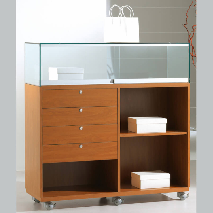 1190mm Wide Large Wooden Counter with Glass Display Top